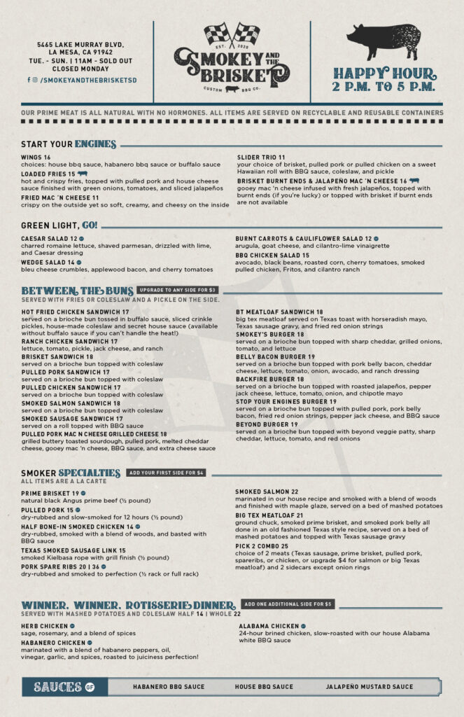 Menu - Smokey & The Brisket