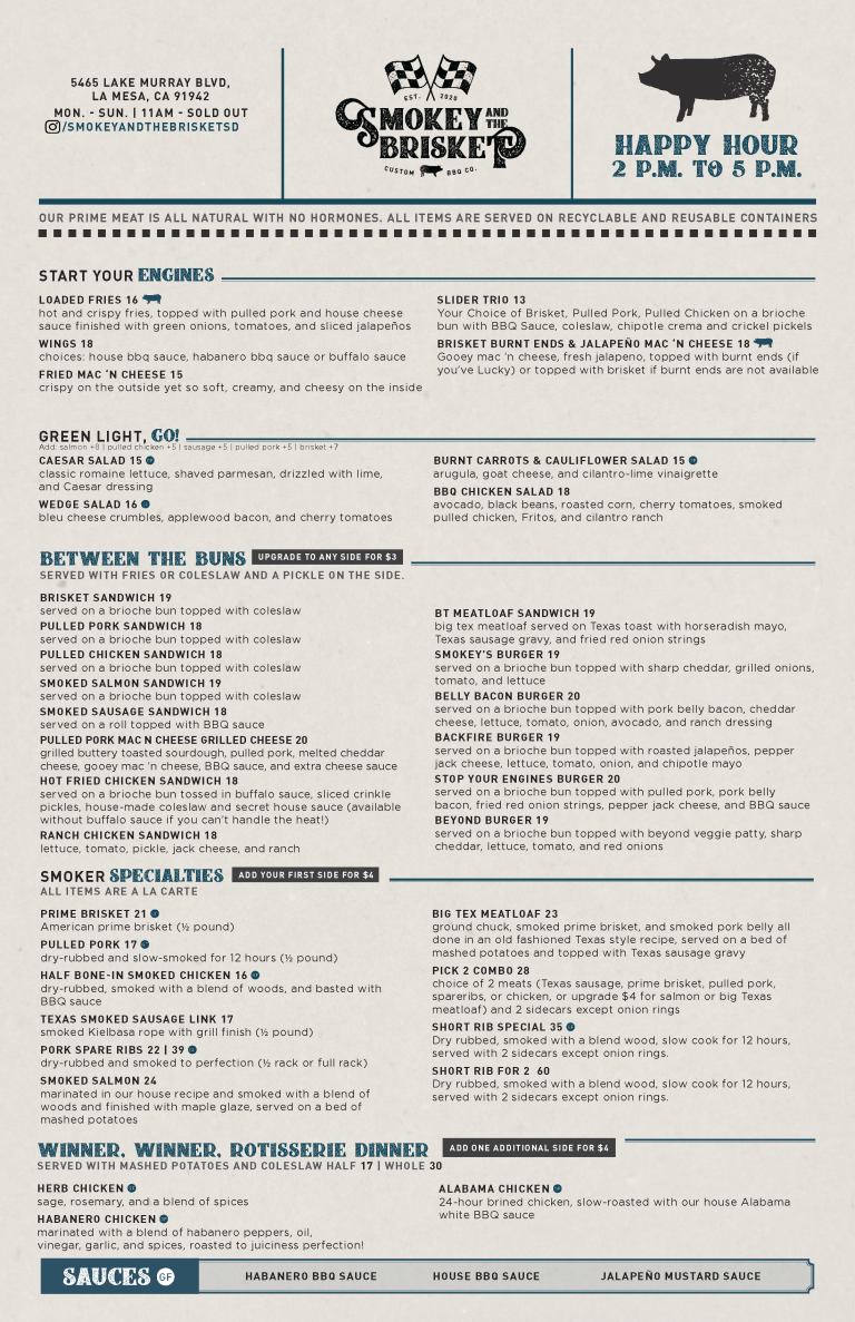 San Diego's Best BBQ - View Smokey's La Mesa BBQ Menu